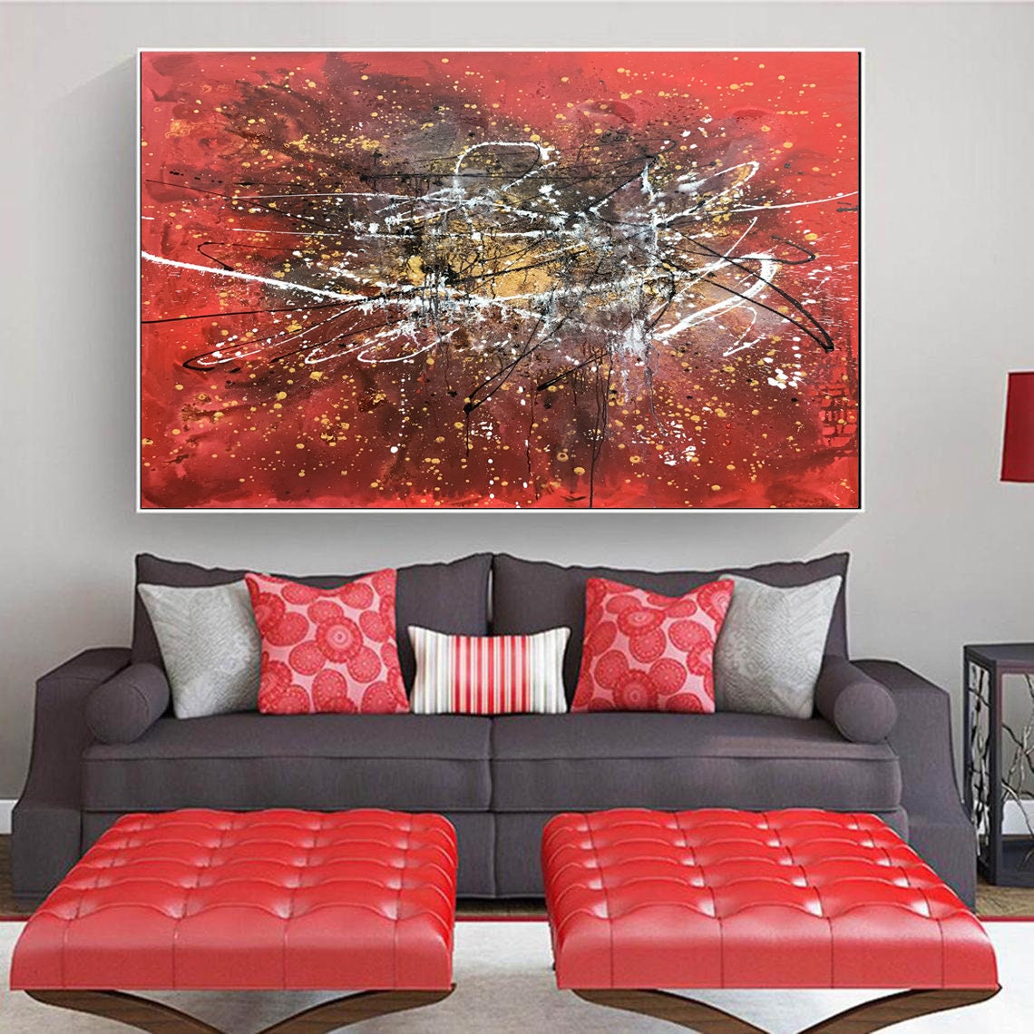 Extra Large Red Gold Abstract Painting ,modern Art,oversize Painting ...
