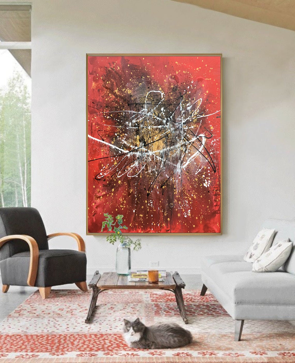 Extra Large Red Gold Abstract Painting modern Artoversize | Etsy
