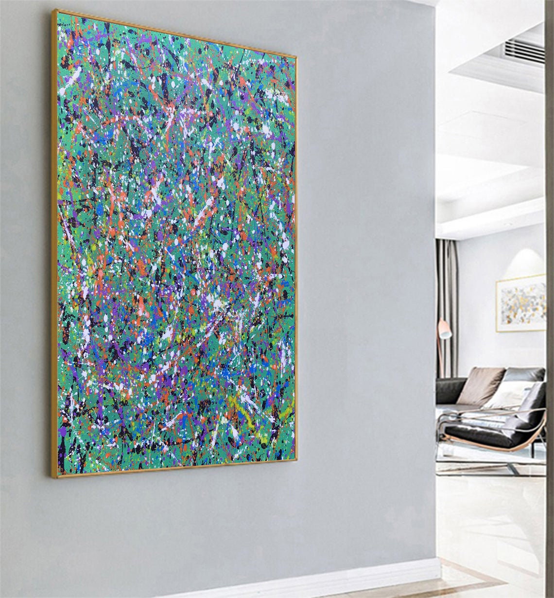 Jackson Pollock Style Green Abstract Painting ,oversize Painting ...
