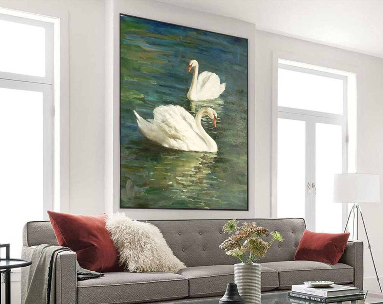 White Swan paintingWhite Swan ArtOversize Painting Original | Etsy