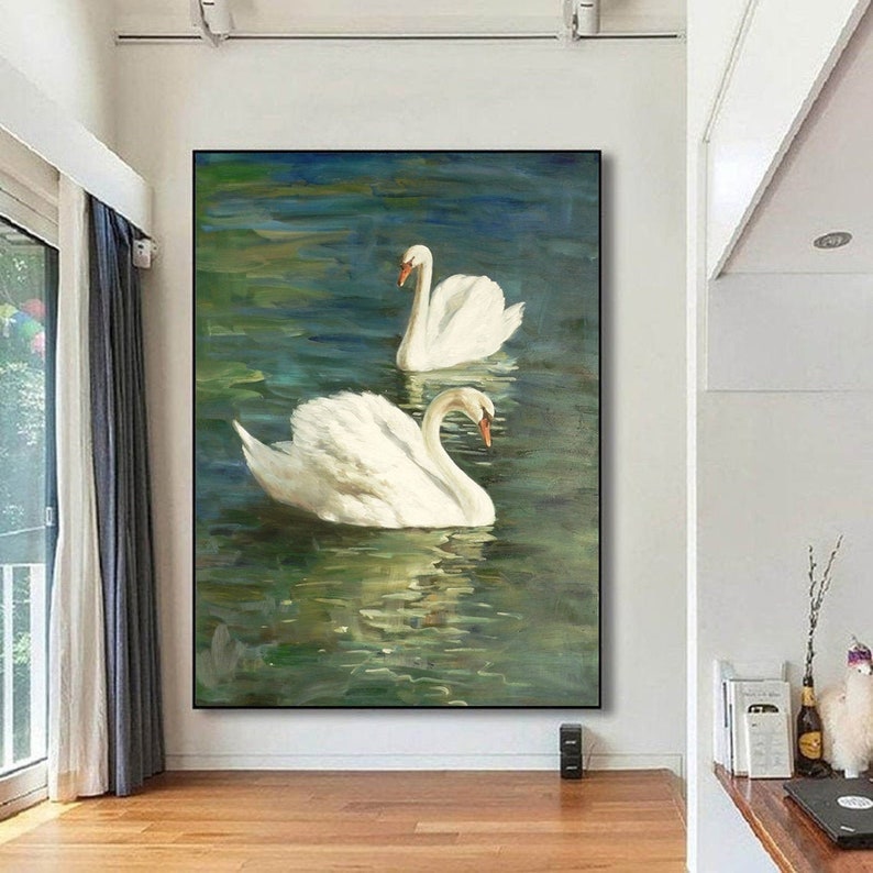 White Swan Paintingwhite Swan Artoversize Painting Original - Etsy