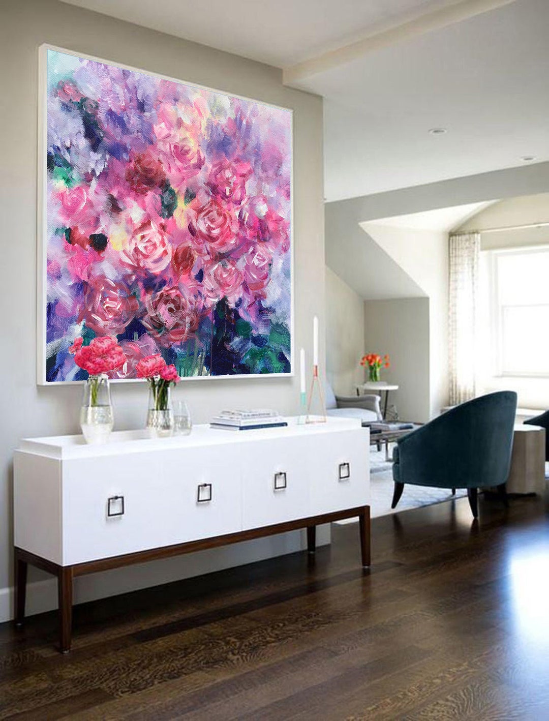 Rose Flower Painting ,oversize Painting ,original Large Canvas Painting ...