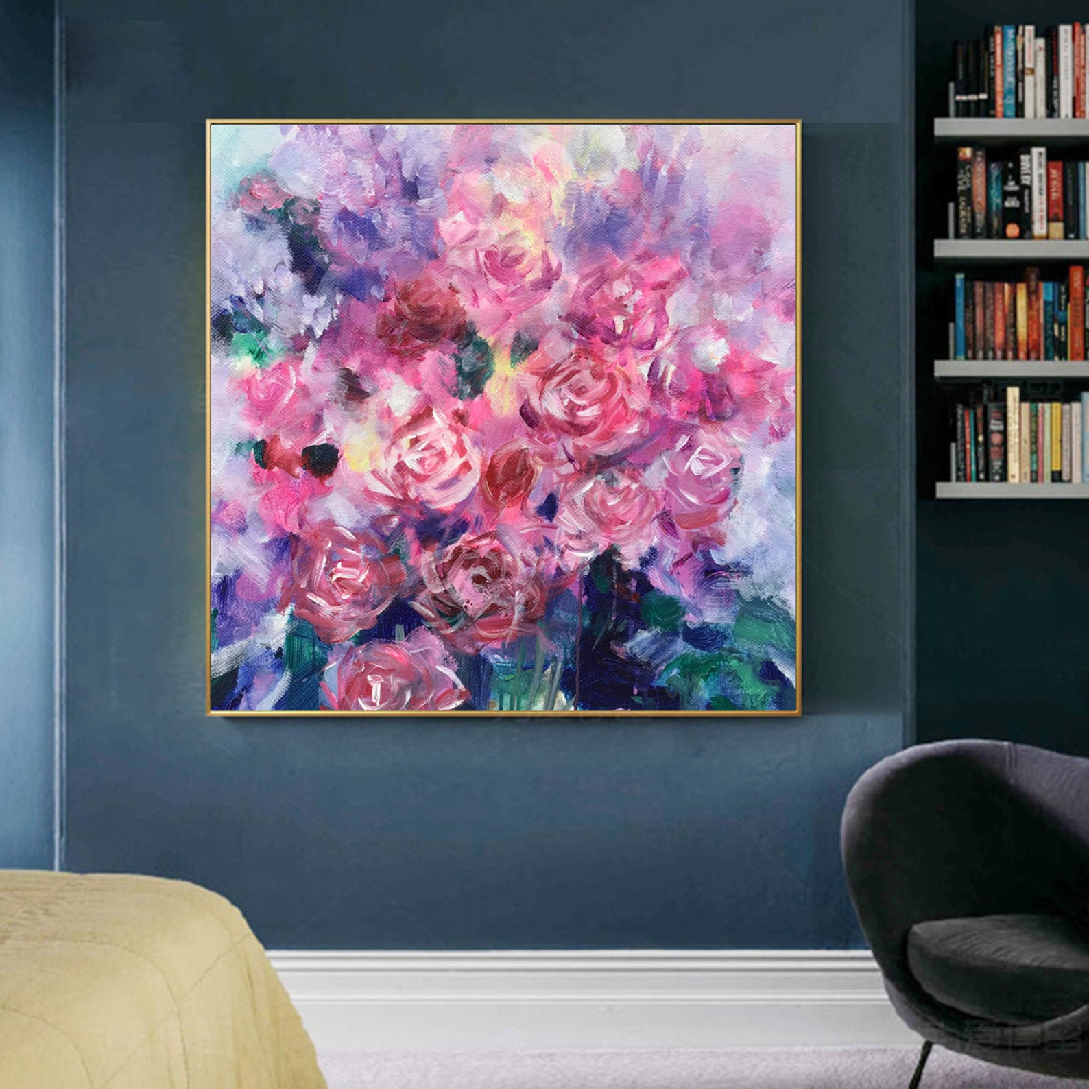 Rose Flower Painting oversize Painting original Large Canvas - Etsy