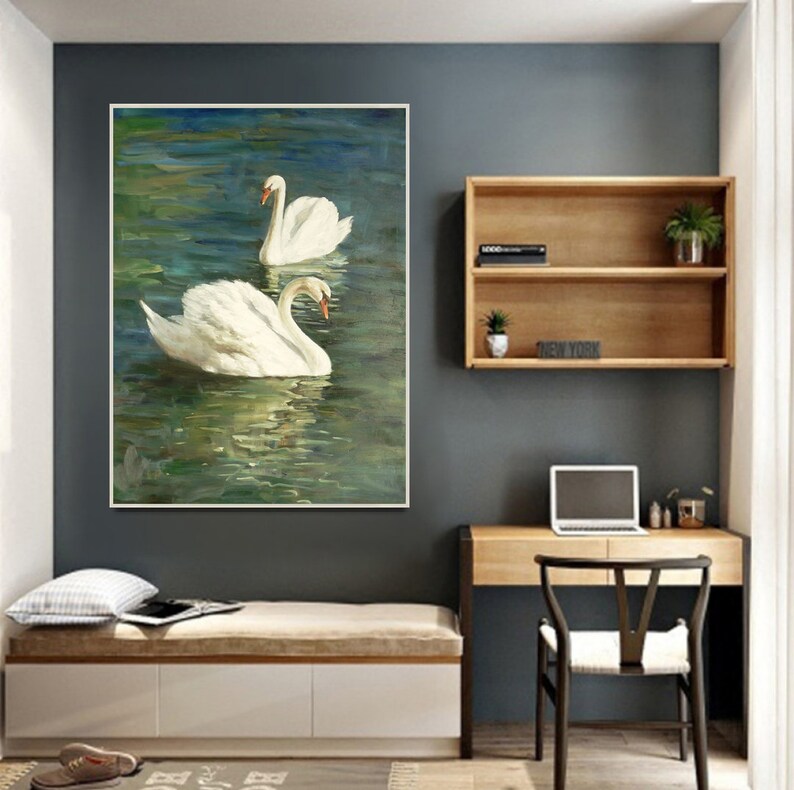 White Swan Paintingwhite Swan Artoversize Painting Original - Etsy