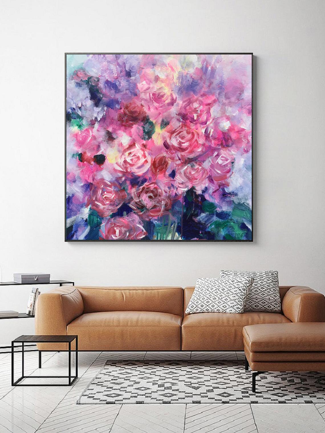 Rose Flower Painting oversize Painting original Large Canvas - Etsy