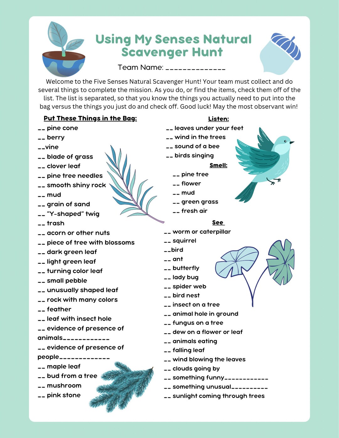 Natural Scavenger Hunt Using Your Senses - Etsy