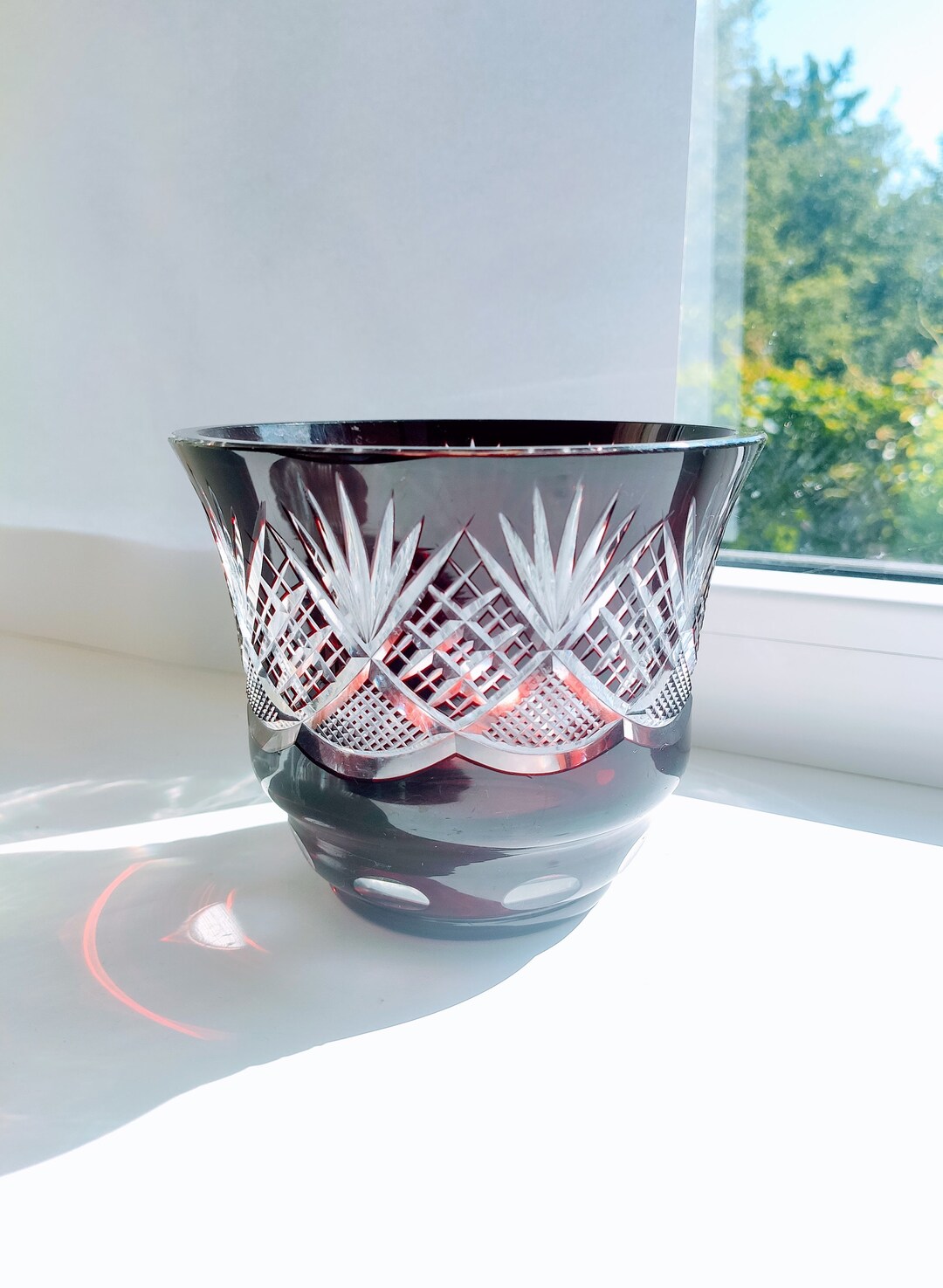 Vintage Ruby Red Crystal Bowl: Heavy Cut Glass Candy Dish - Etsy