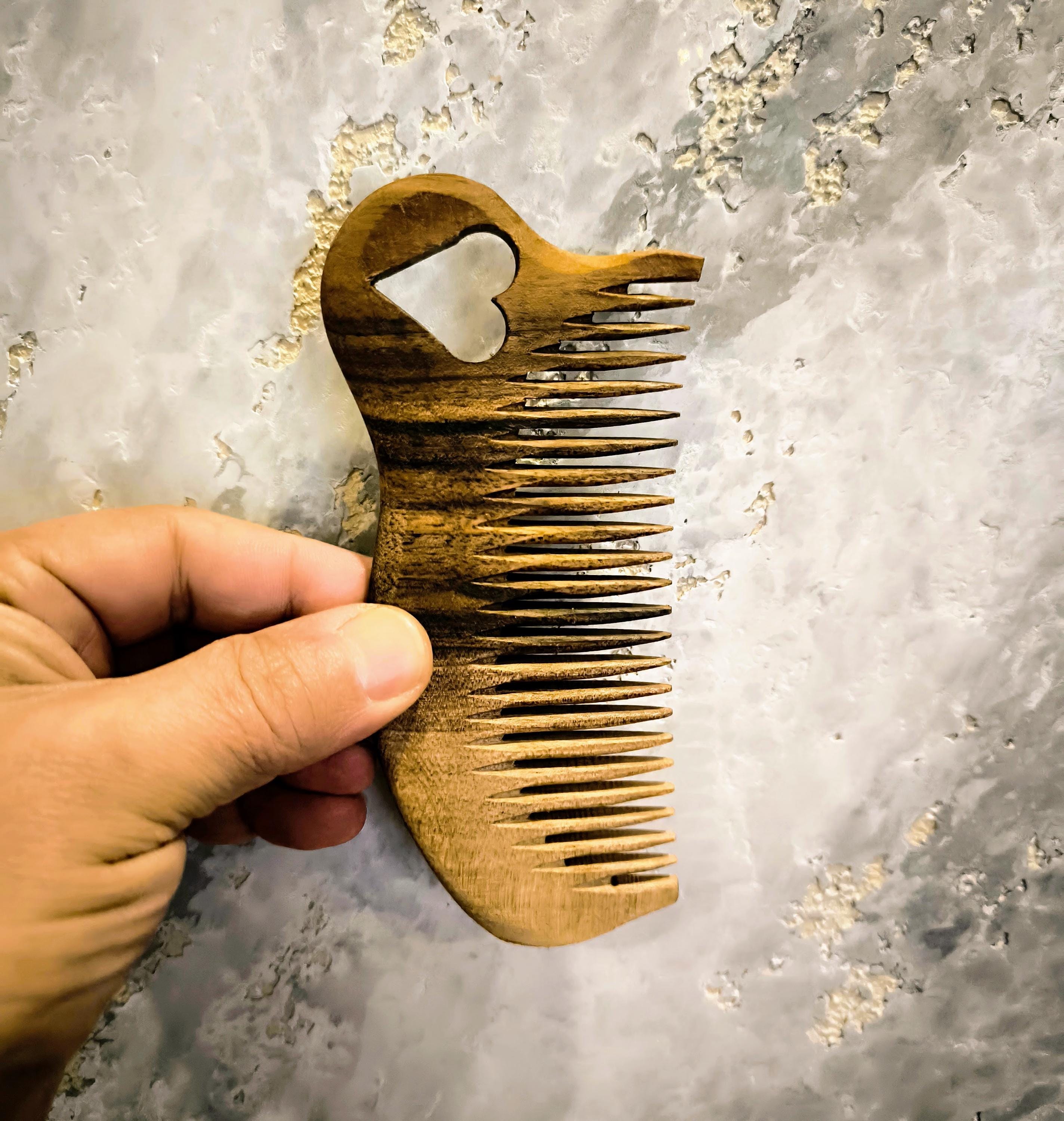 Handmade Walnut Wood Comb: Natural Grain With Heart Carving - Etsy