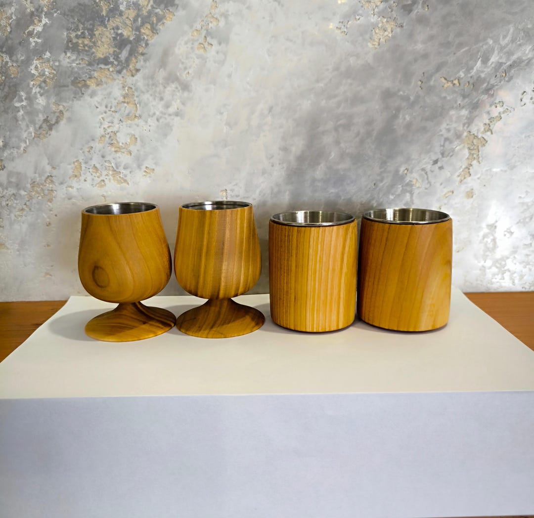 Wooden Shot Glasses Set of 2 / Small Wood Glass Set / Handmade Wooden ...