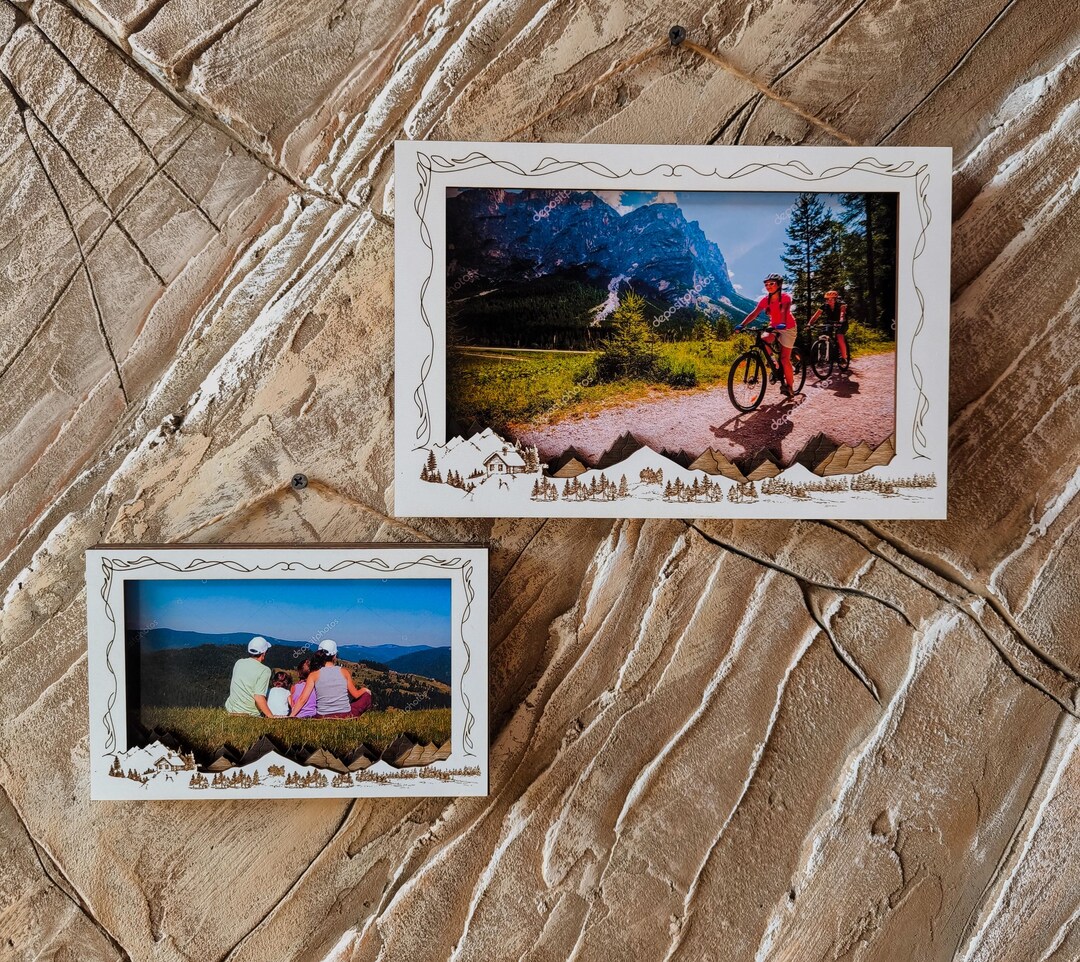 Handmade 3D Mountain Photo Frame: Engraved Plywood Art for Hikers - Etsy