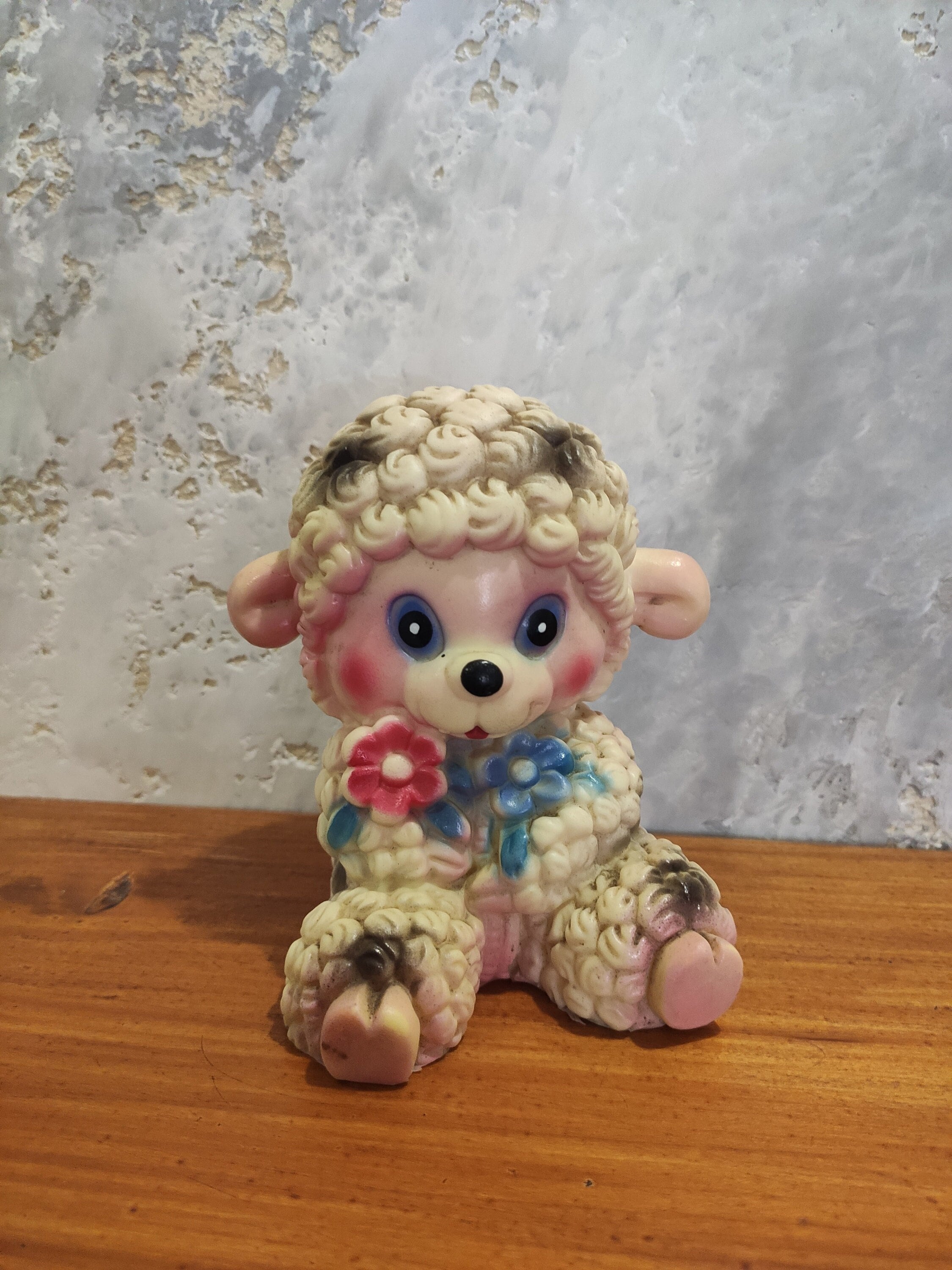 Vintage Rubber Toy 70's Cute Sheep With a Bouquet of - Etsy