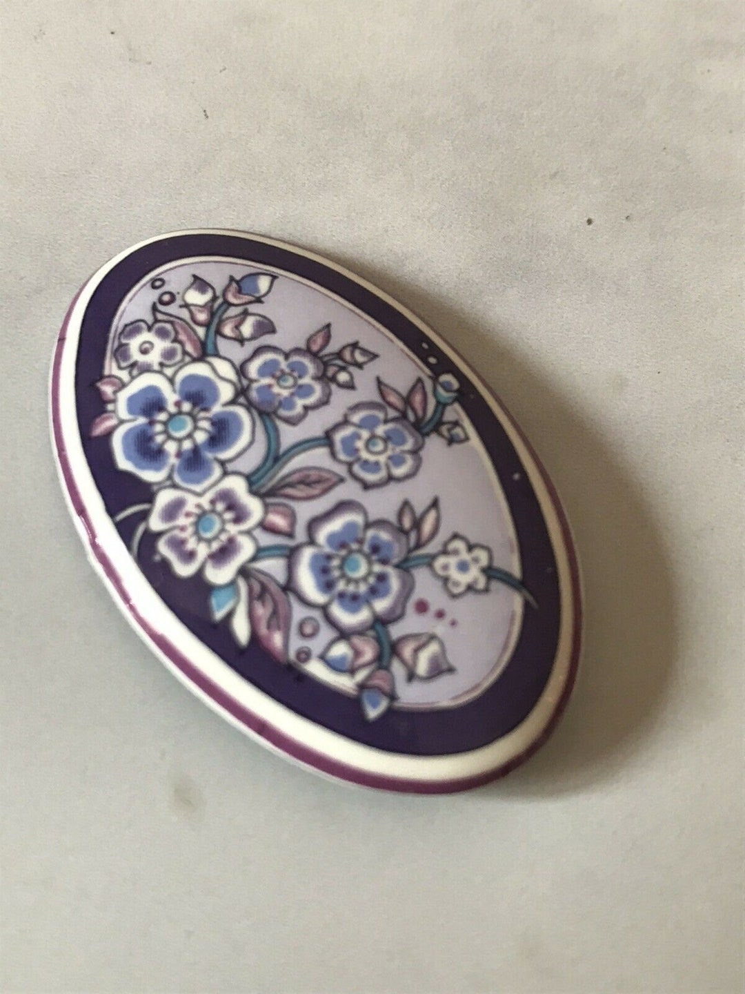 Michaela Frey Brooch Enamel Floral Pin Blue Lilac Signed Oval - Etsy