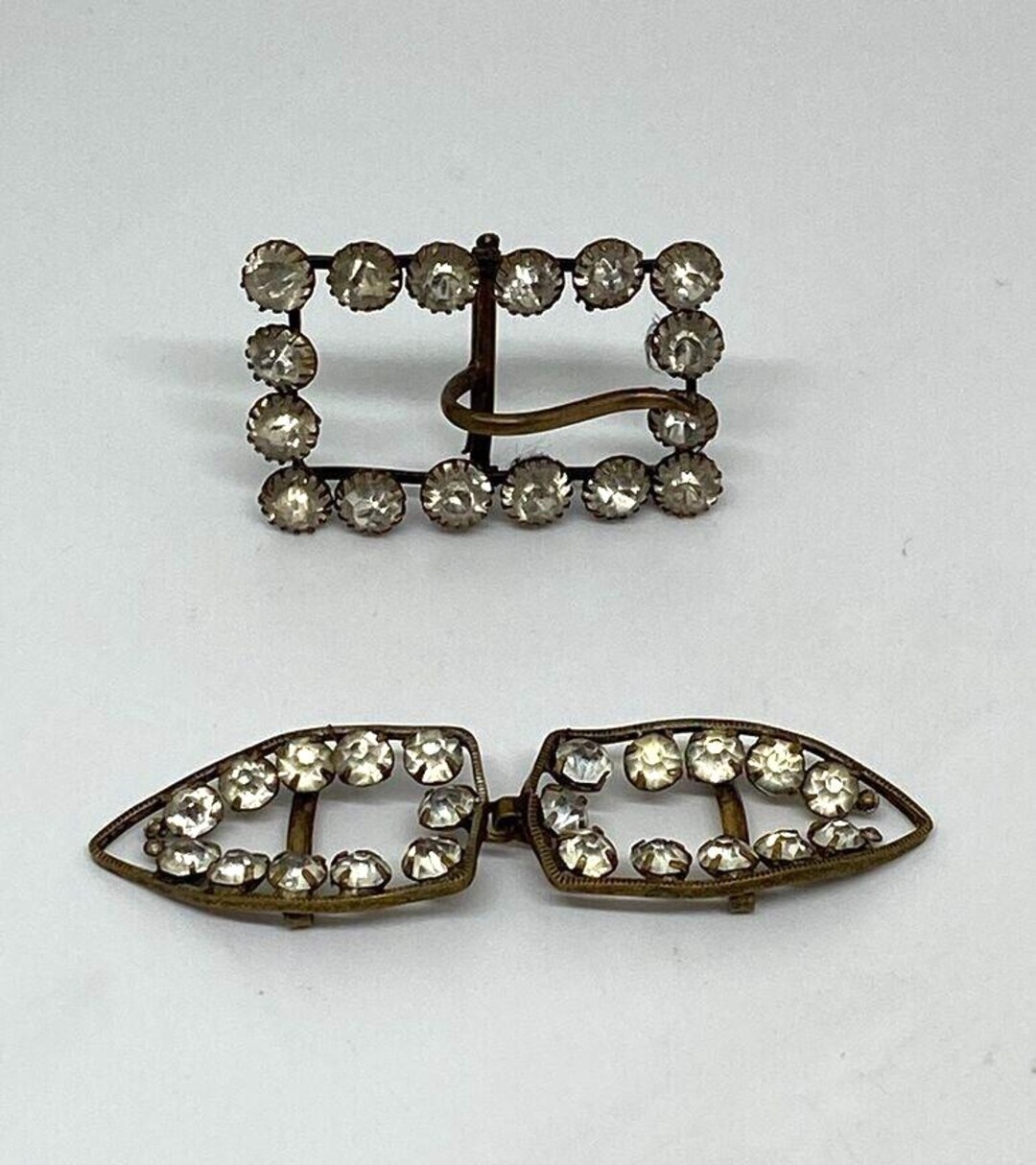 Antique Edwardian Glass Buckles X2 Metal Clear Paste Dress Belt Clip - Etsy