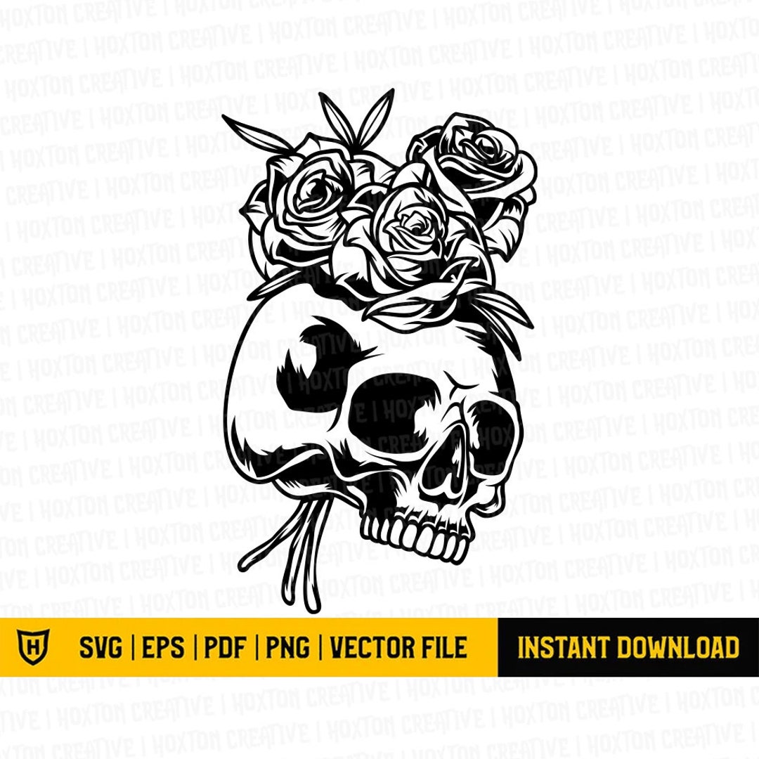Skull Roses Svg File Roses Svg Skull Clipart Skull Svg Skull Cutfile ...