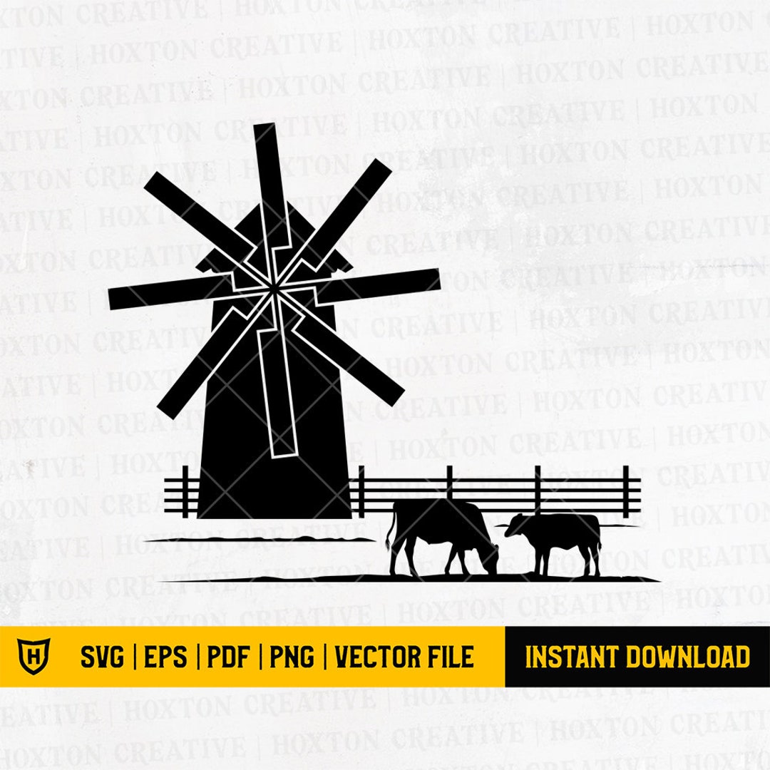 Farm Scene With Cattle and Windmill Svg File | Farmer Svg | Windmill ...