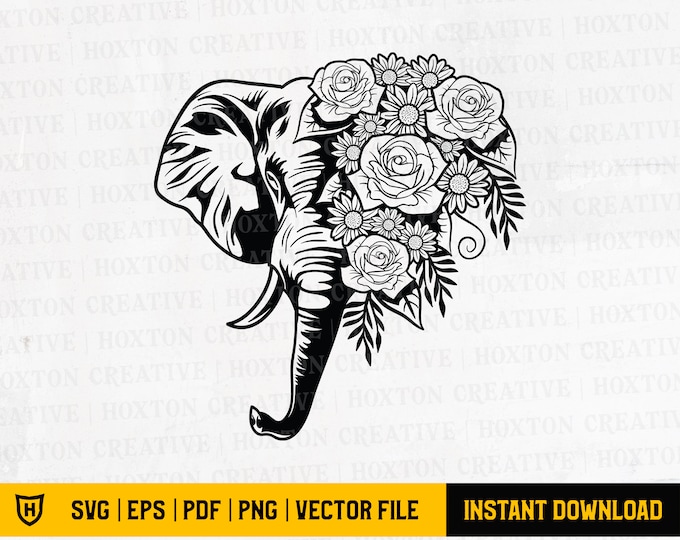 Floral Elephant Svg File, Elephant Svg, Flowers Elephant Svg, Floral ...