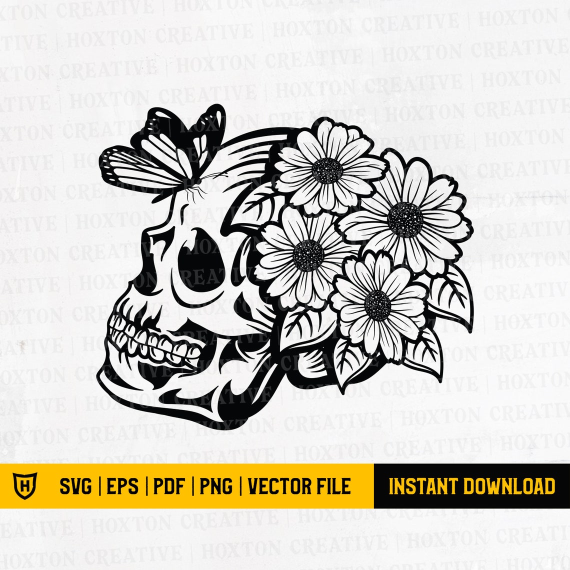 Skull Flower Butterfly Svg Grin Death Love Dead Head - Etsy