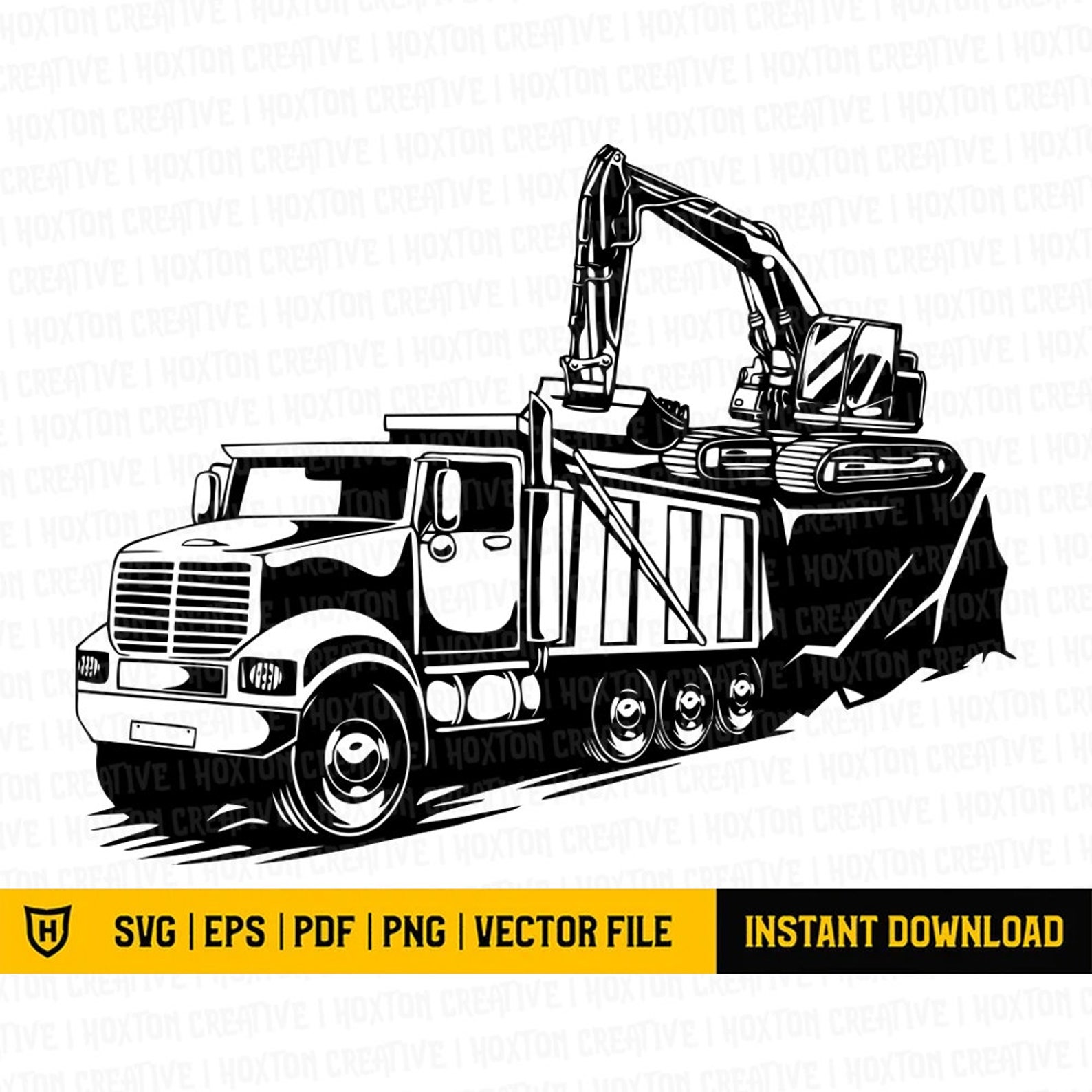 Dump Truck With Track Hoe Svg Cut File | Dump Land Clipart | Excavator ...