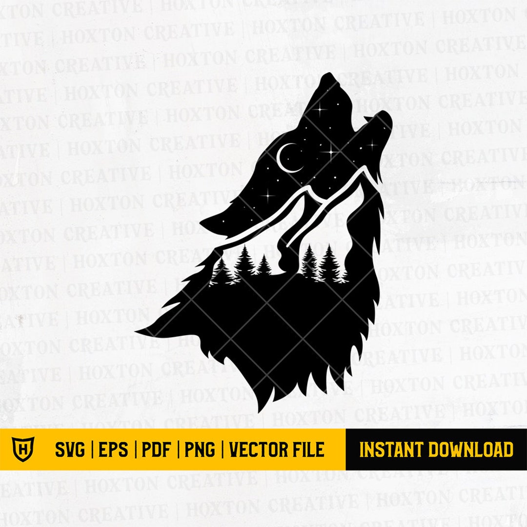 Wolf Svg File | Wolf Mountain Scene | Forest Trees | Camping Svg File ...