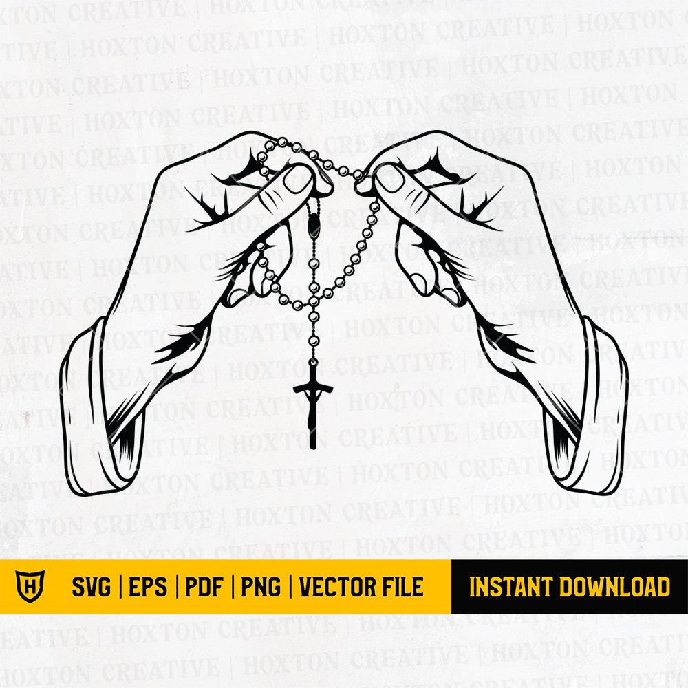 Praying Hands With Rosary Svg | Beads and Cross Svg | Praying Hands Svg ...