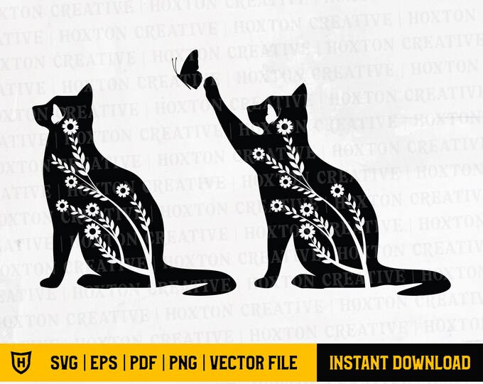 Floral Cat Svg, Cat Head With Flowers Svg, Cute Floral Cat Svg, Kitty ...