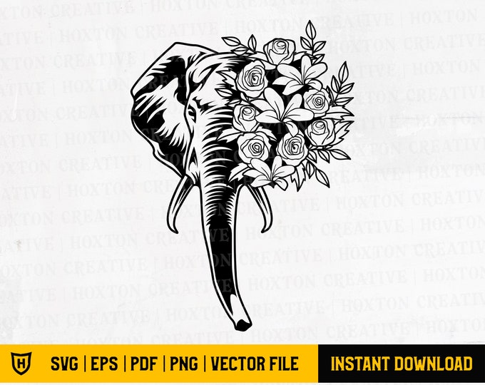 Floral Elephant Svg File, Elephant Svg, Flowers Elephant Svg, Floral ...
