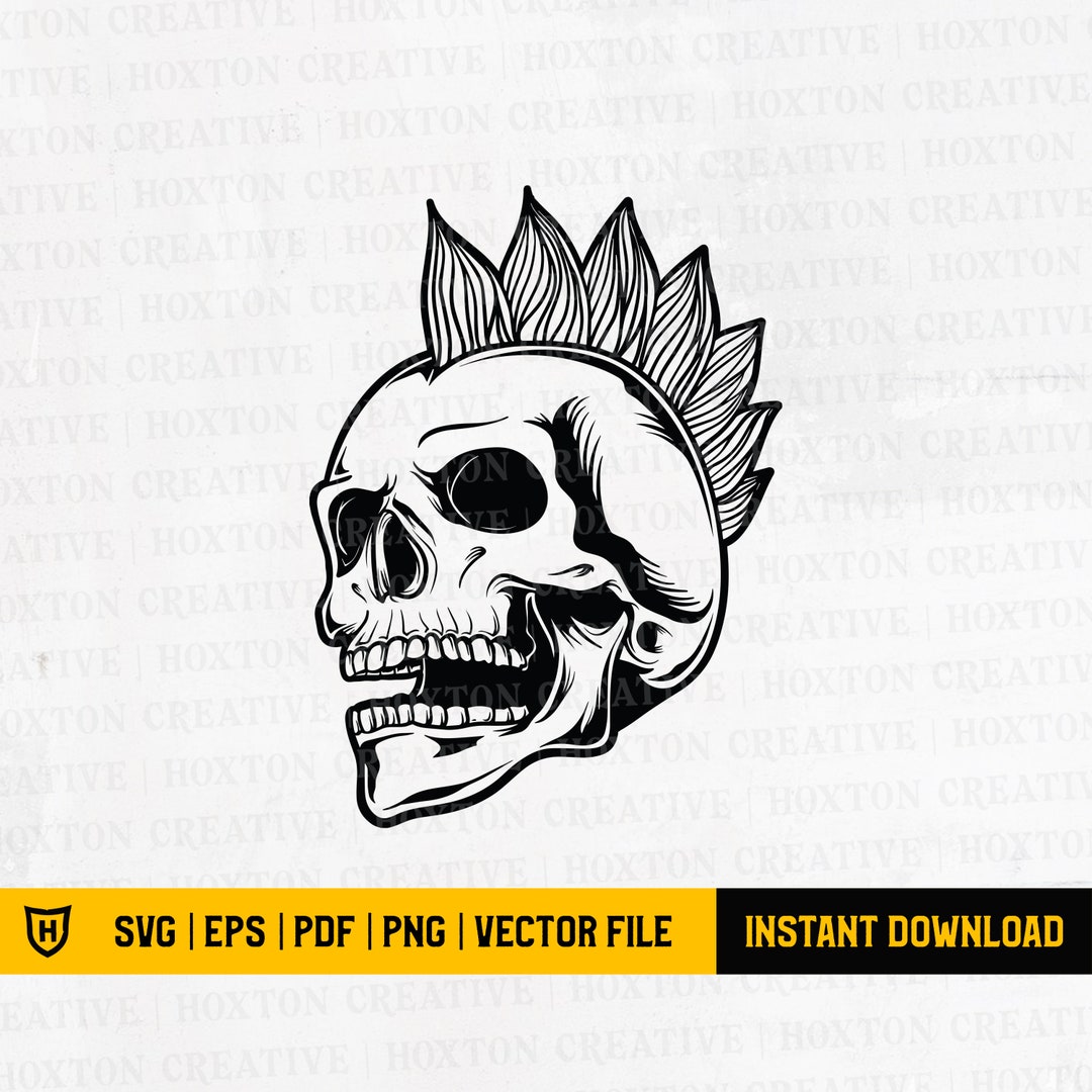 Skull With Mohawk Svg | Skull Svg | Mohawk Svg | Mohawk Hair Svg ...