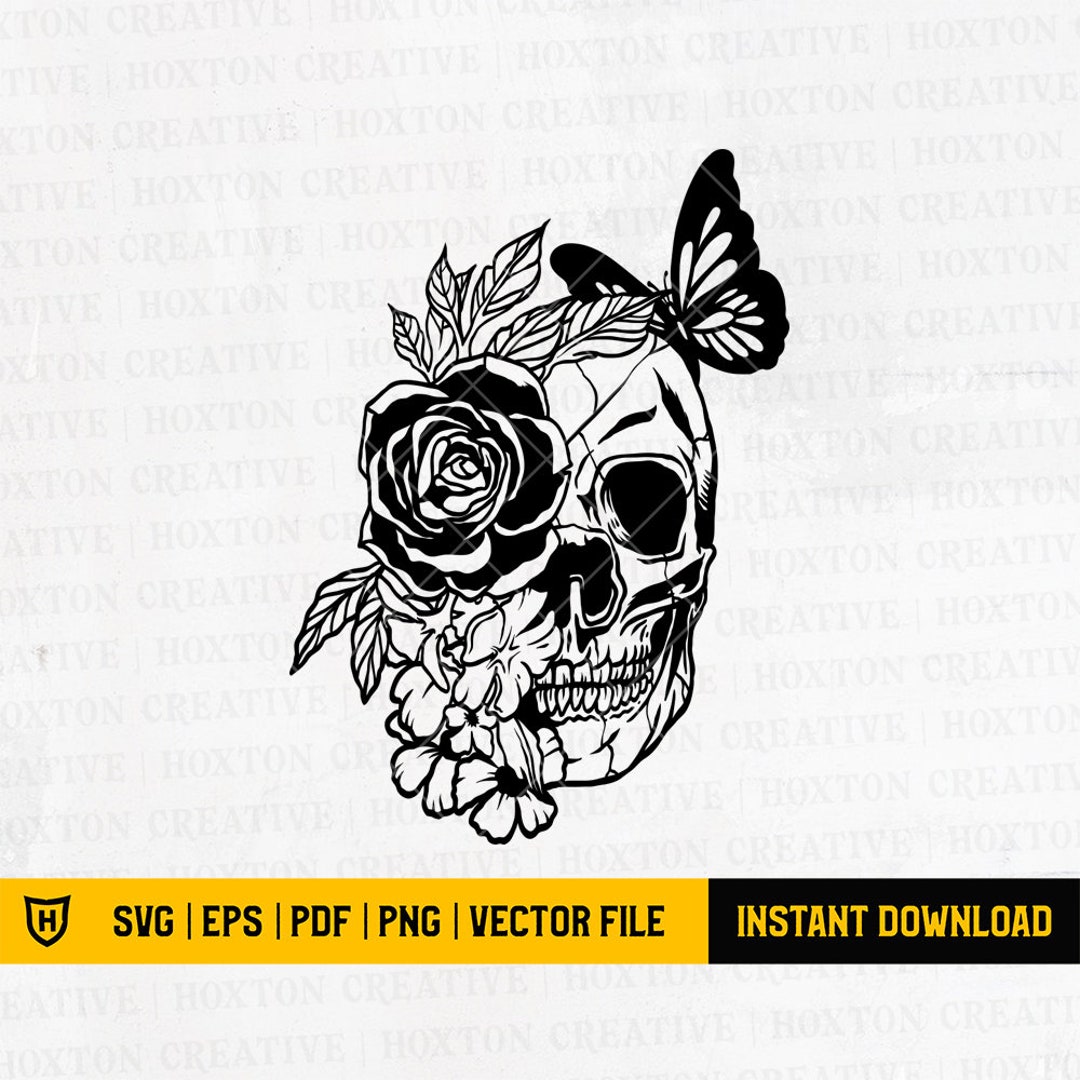 Skull Roses Flowers Svg | Butterfly Svg | Grin Death Svg | Love Dead ...