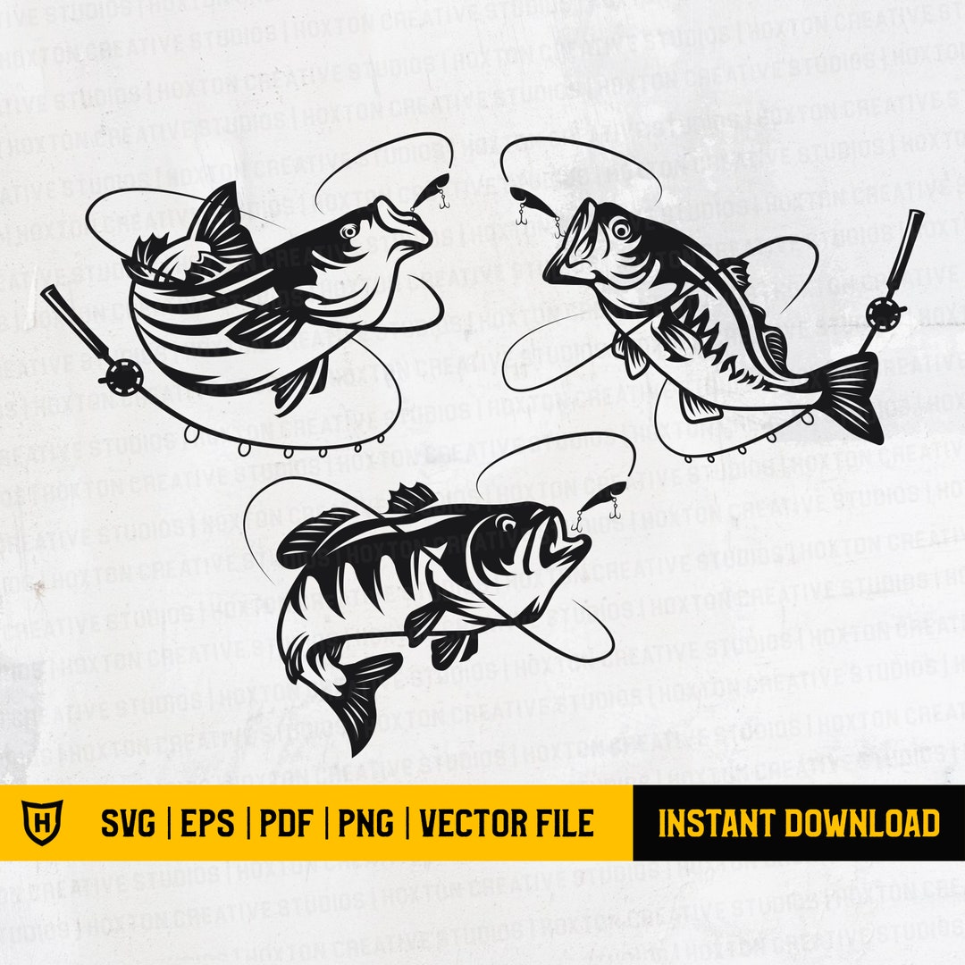 3 Bundle Bass Fish Svg | Bass Fishing Svg File | Bass Fish Angling Svg ...