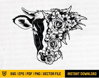 Floral Cow Svg File || Animal Cow Flowers Svg || Floral Cow Png || Farm ...