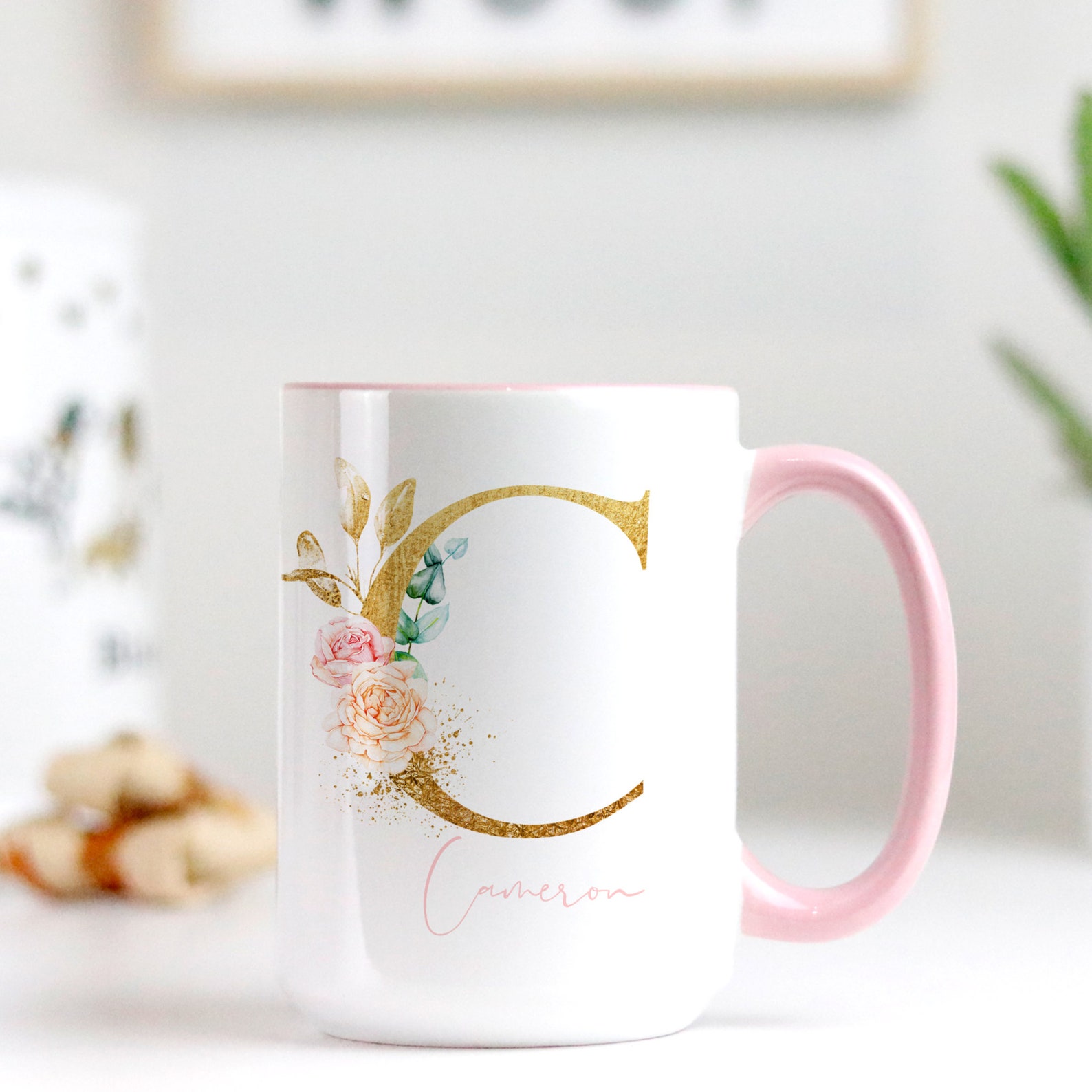 Personalized Monogram Mug Custom Floral Initial Mug Junior - Etsy