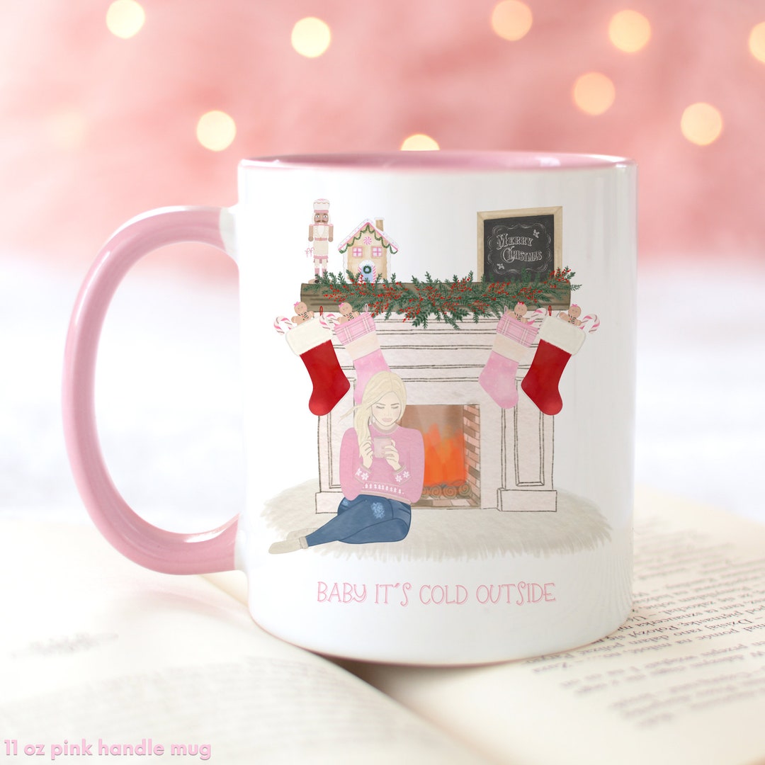 Baby Its Cold Outside Personalized Christmas Mug, Hot Cocoa Mug, Pink ...