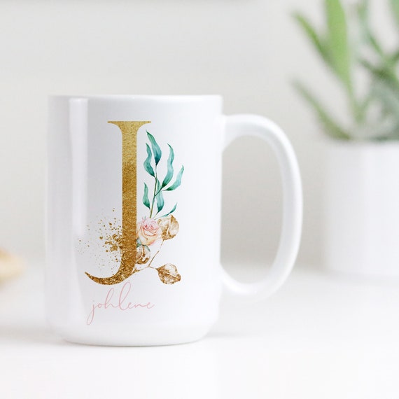 Personalized Monogram Mug Custom Floral Initial Mug Junior | Etsy