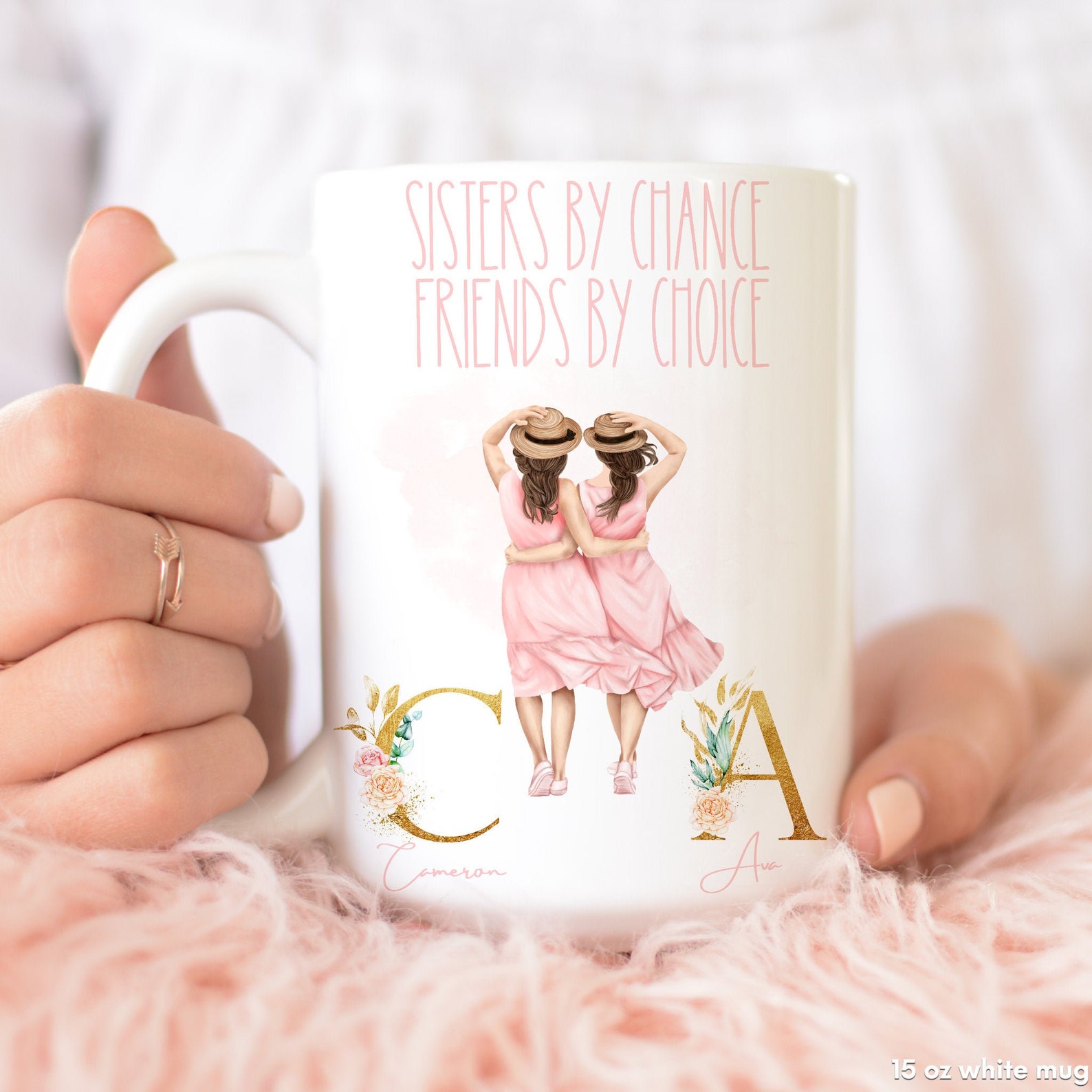 Sisters by Chance Friends by Choice Custom Text Mug Monogram | Etsy