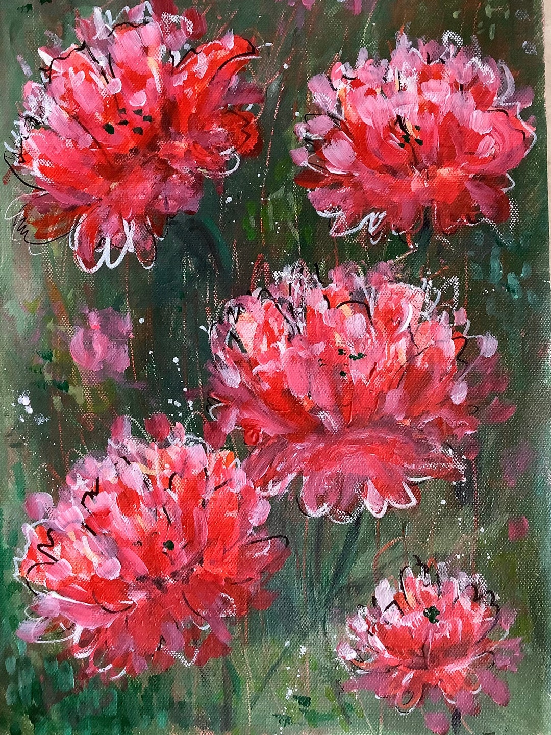 Party in den Hügeln. Original, Kunstwerk, Pfingstrosen, Gemälde, Acryl, zeitgenössische florale ...