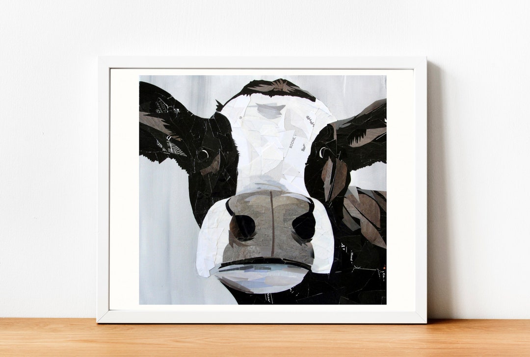 Cow Art, Collage, Art Print, Black and White Cow, Farm Wall Decor - Etsy