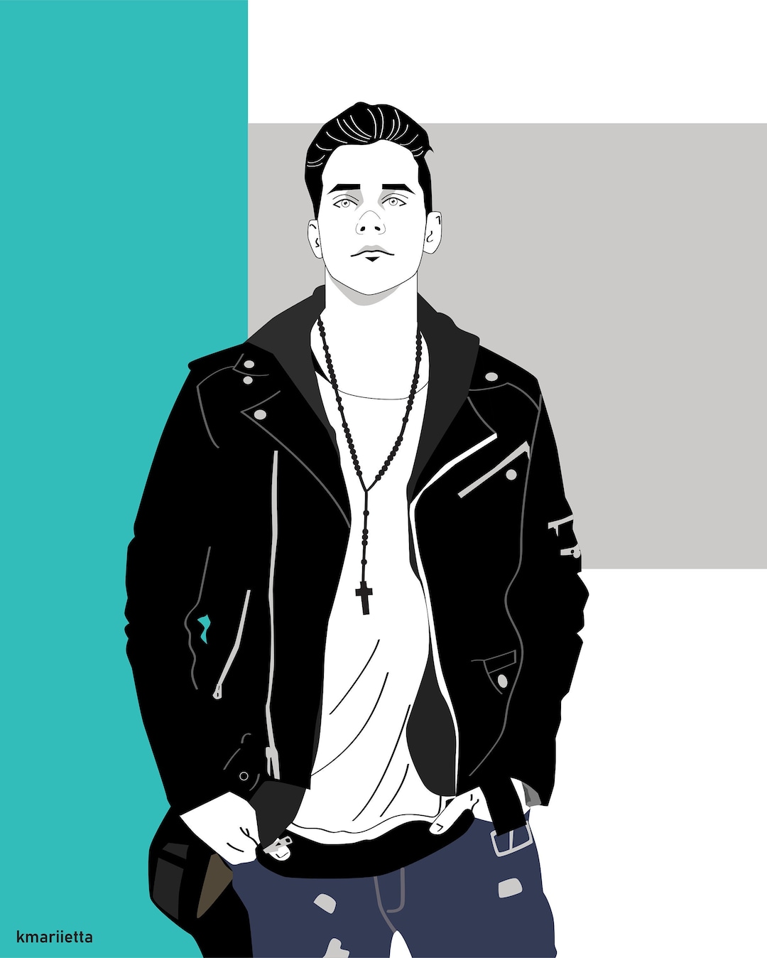Custom Patrick Nagel Style Portrait Print, Geometric Abstract Art ...