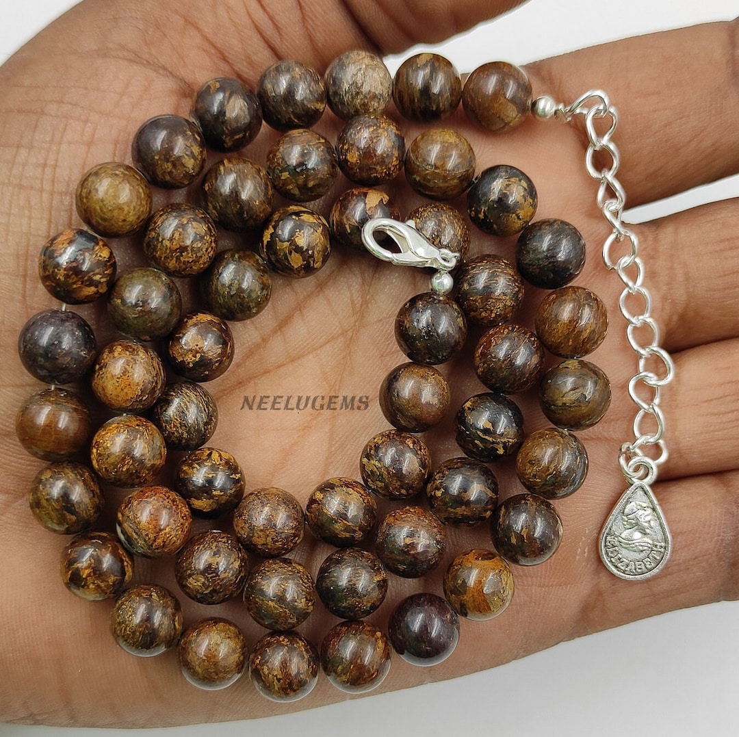 Natural Bronzite Gemstone Round Beaded Necklace,bronzite Beads Necklace ...