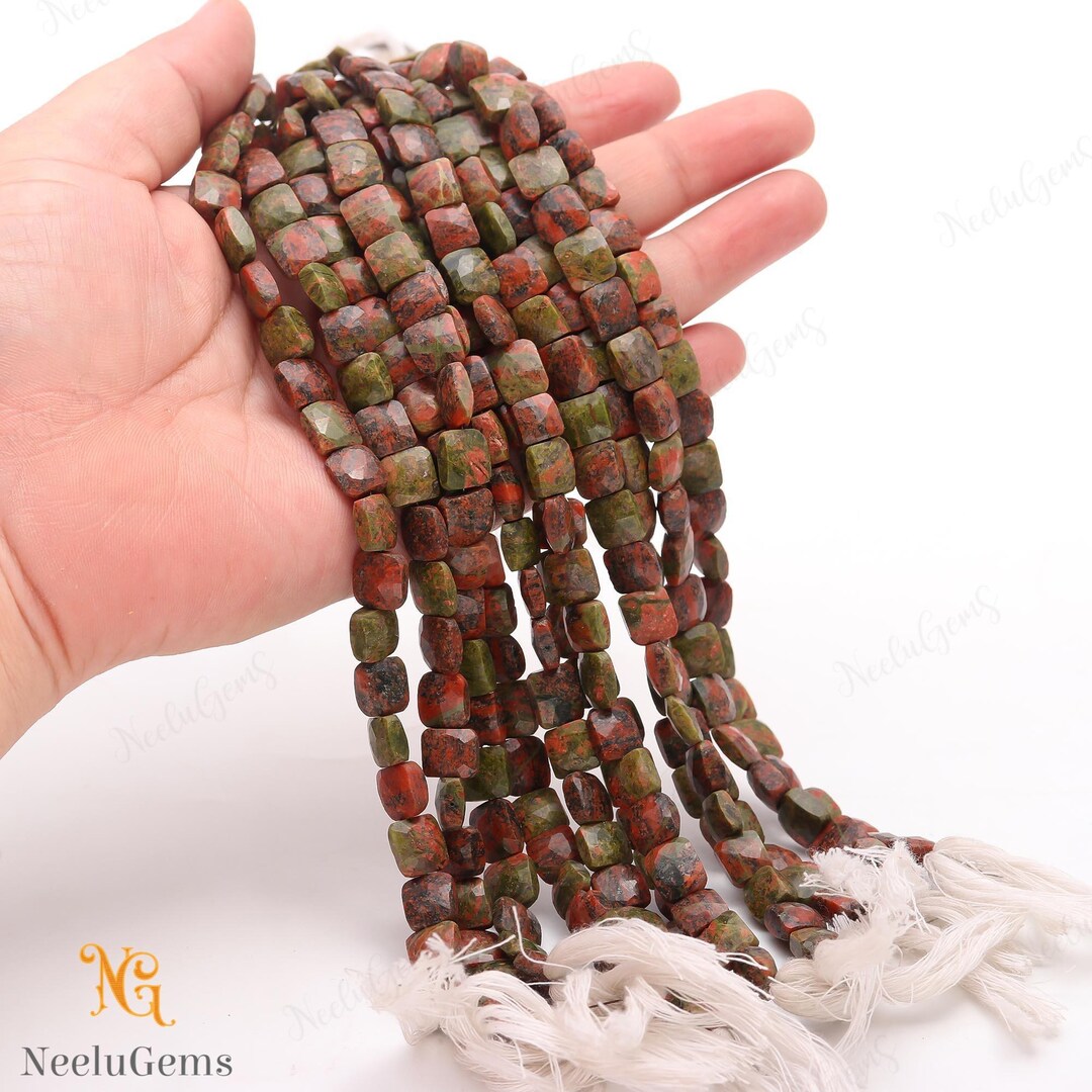AAA+ Natural Unakite Jasper Faceted Cushion Gemstone Beads,jasper ...