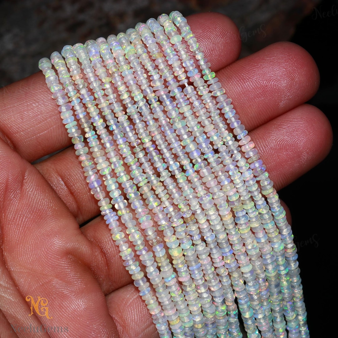 AAA+ Flashy Ethiopian Opal Smooth Rondelle Beads,geniune Multi Fire ...