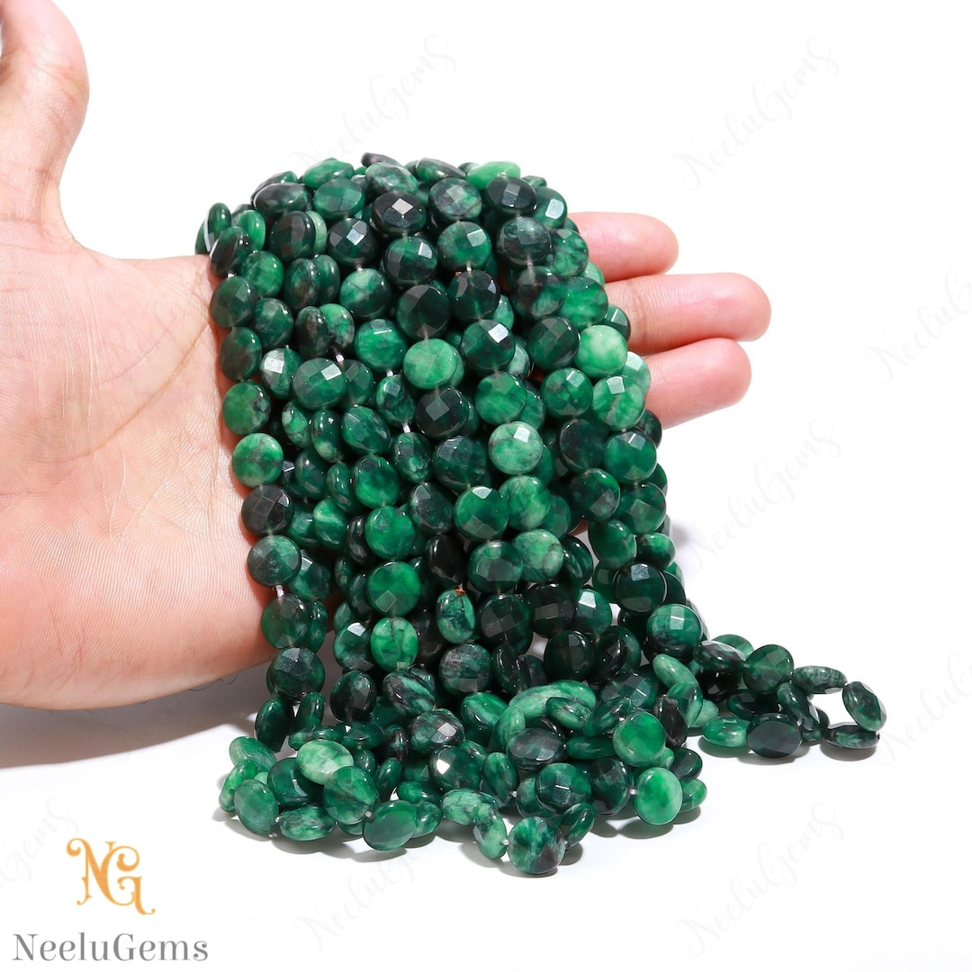 Faceted Green Emerald Quartz Coin Beads, 10mm Gemstone Strand - Etsy