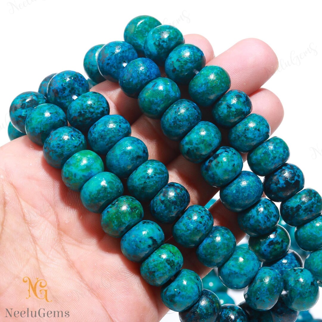 AAA+ Natural Blue Chrysocolla Smooth Rondelle Shape Gemstone Beads ...