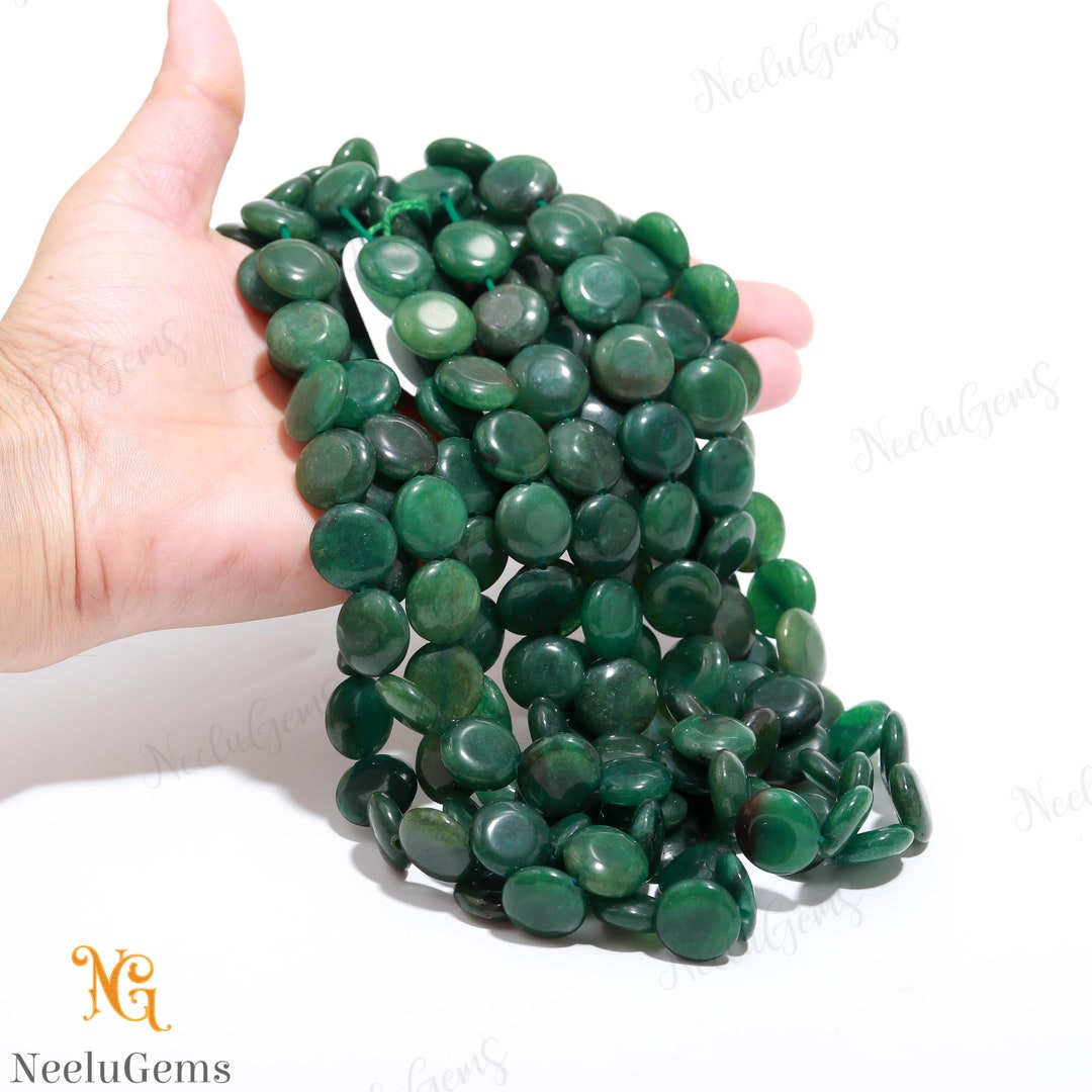 AAA+ Green Aventurine Quartz Smooth Coin Shape Gemstone Beads,green ...