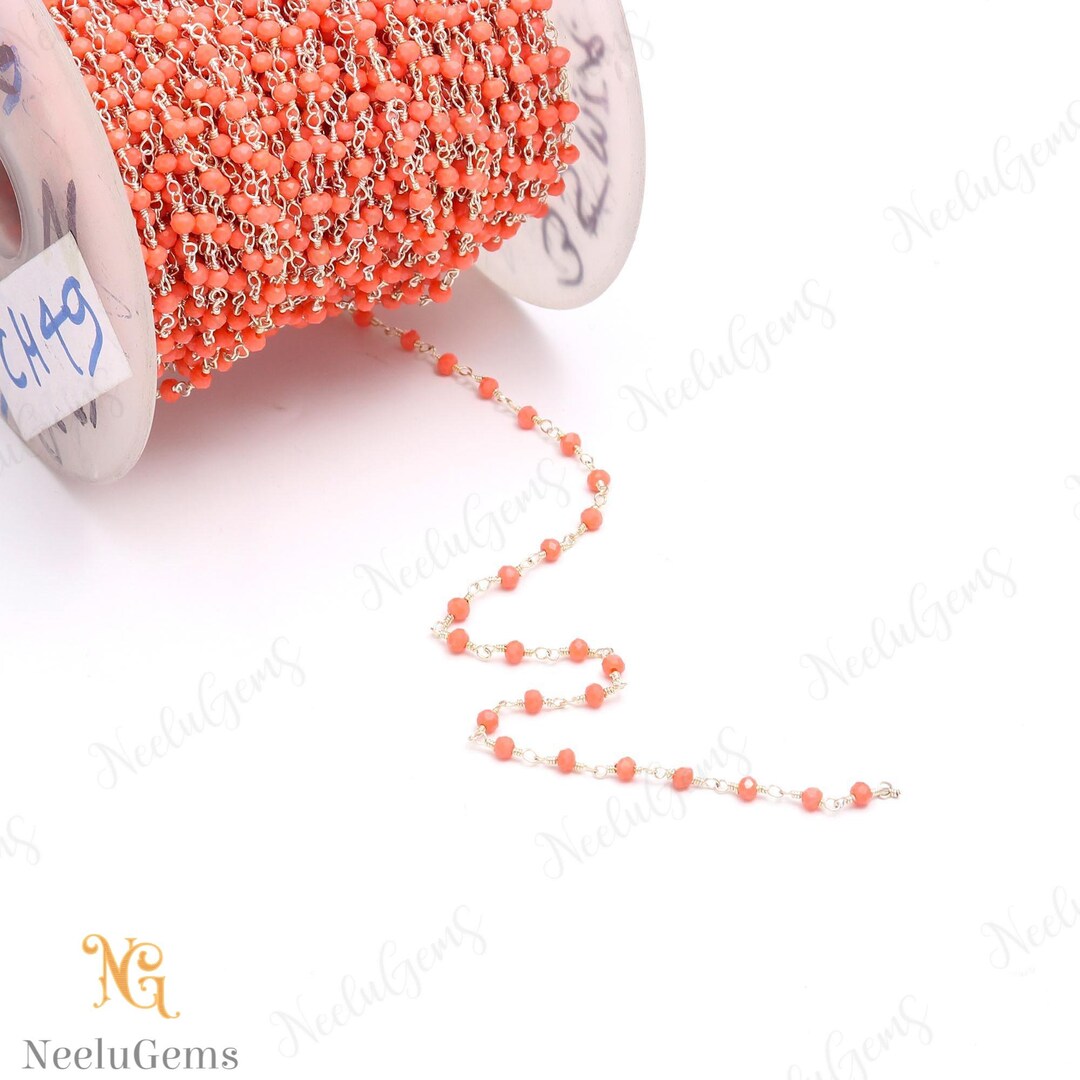 Hermosa cadena de cuentas de coral naranja Hydro Rondelle, cadena de ...