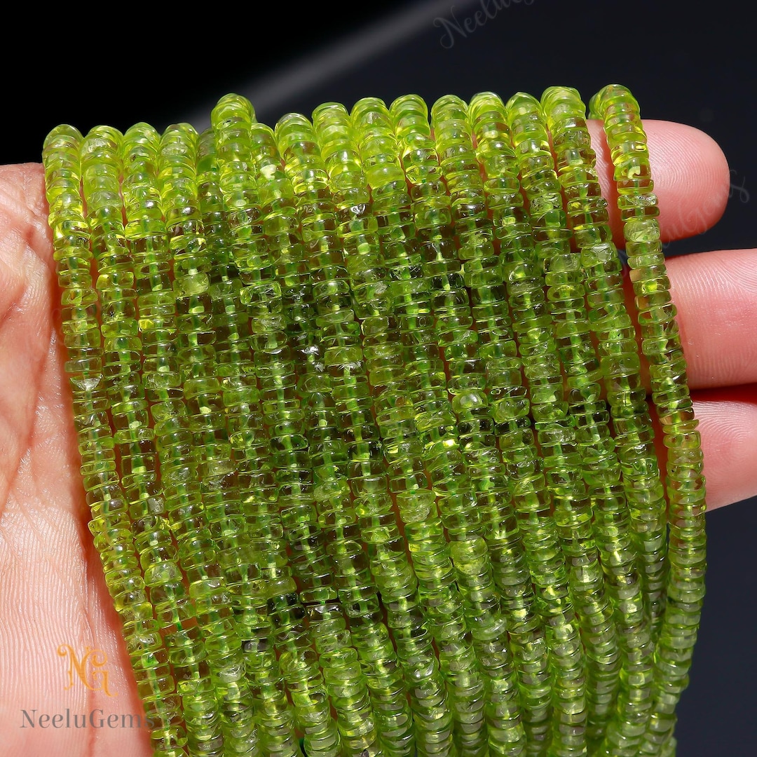 Natural Green Peridot Heishi Tyre Gemstone Beads,peridot Flat Coin ...