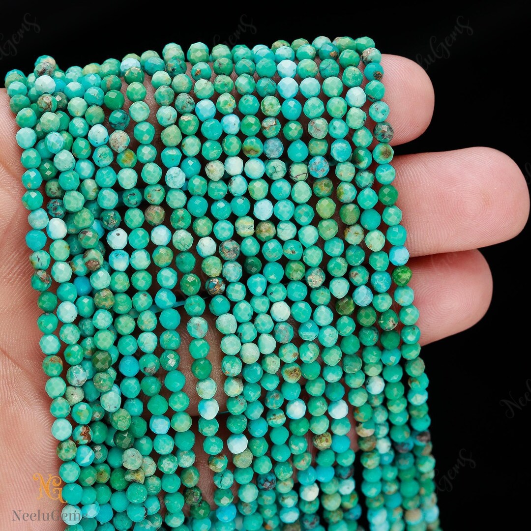 Natural Arizona Turquoise Microcut Faceted Rondelle Gemstone Beads,3-3. ...