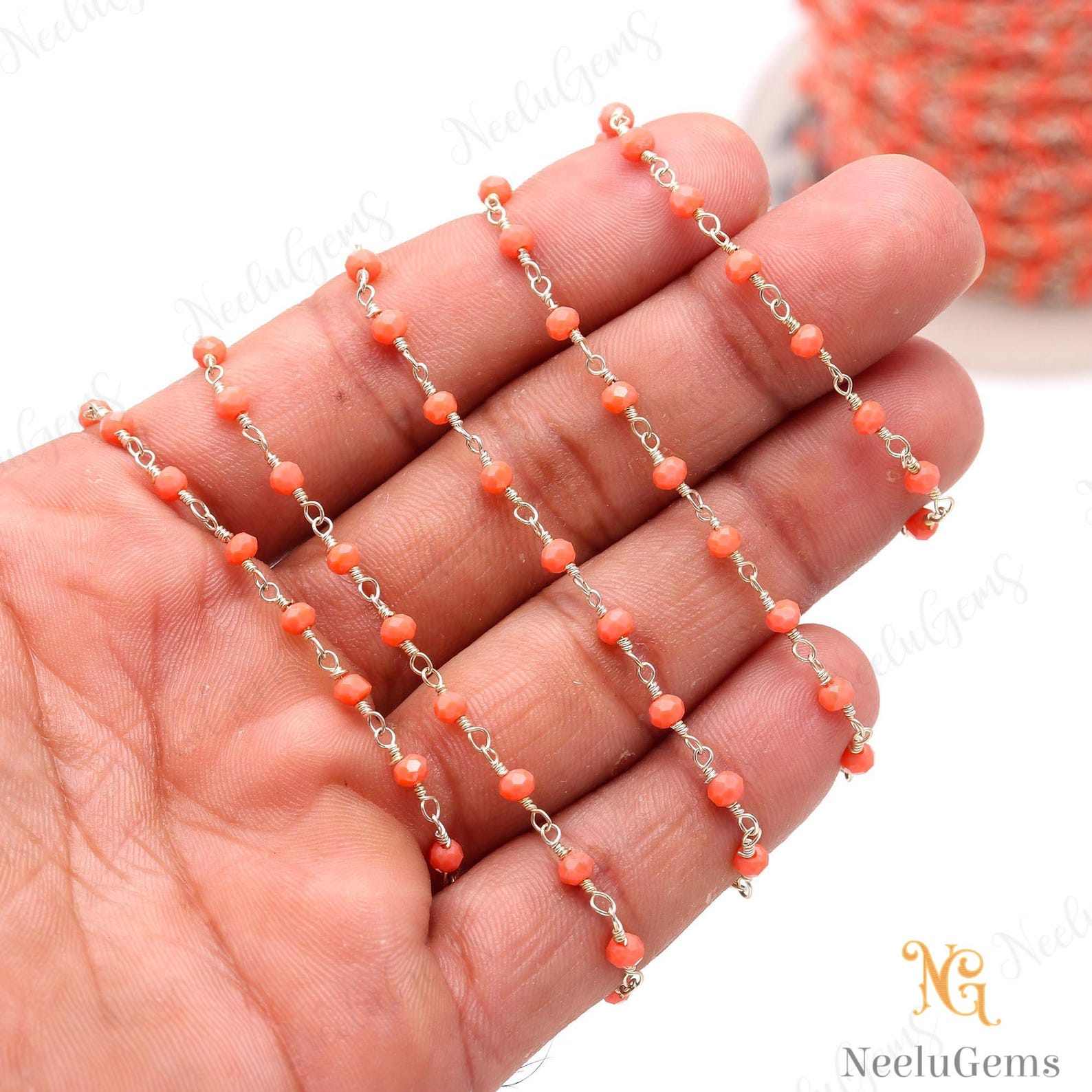 Hermosa cadena de cuentas de coral naranja Hydro Rondelle, cadena de ...