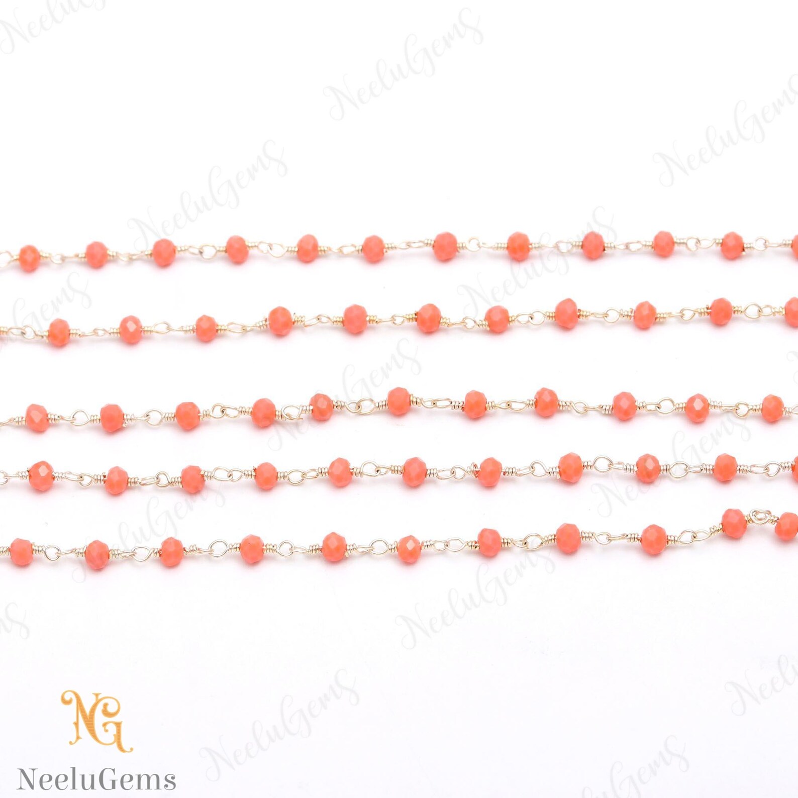 Hermosa cadena de cuentas de coral naranja Hydro Rondelle, cadena de ...