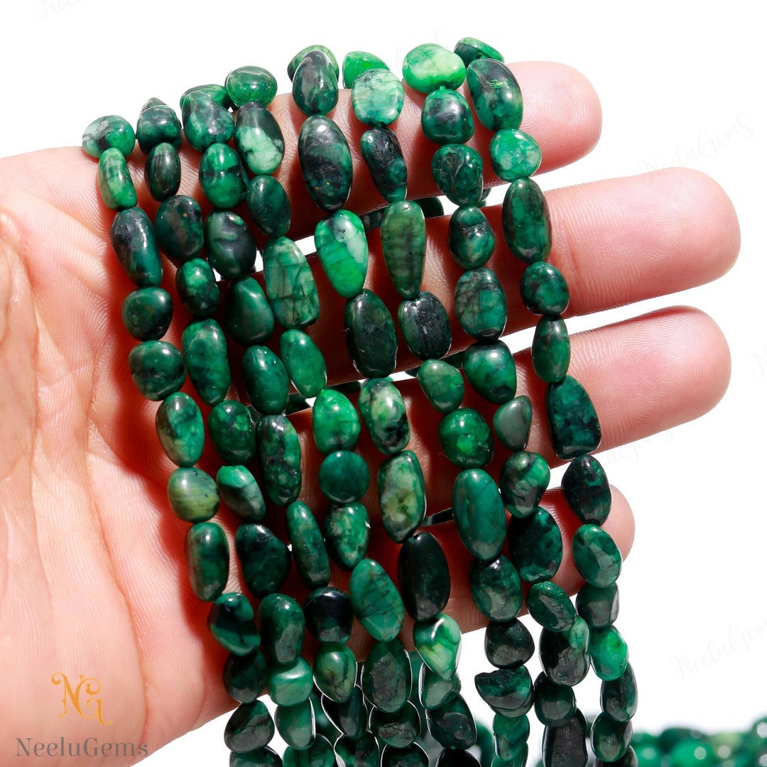 Natural Green Emerald Smooth Nugget Shape Gemstone Beads,emerald Pebble ...