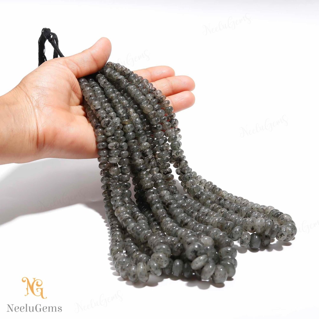 AAA Quality Black Dot Quartz Smooth Rondelle Shape Gemstone Beads ...